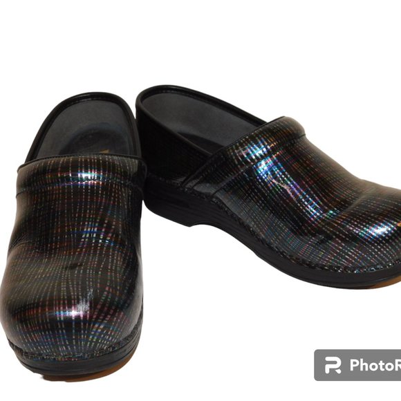 Dansko | Shoes | Dansko Xp Metallic Multi Color Striped Patent ...